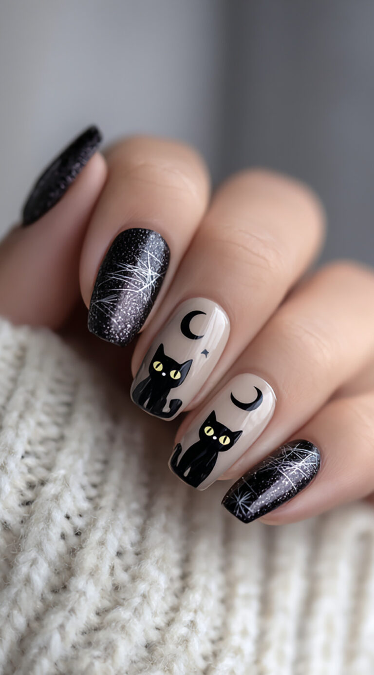 25 Wicked Black Cat Nails: Spellbinding Ideas to Try This Halloween ...