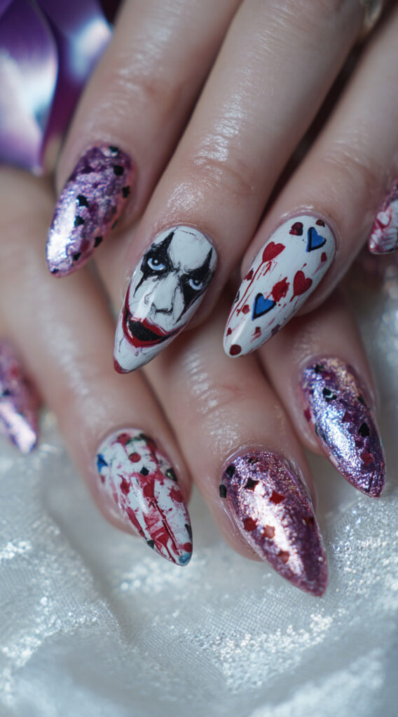 30 Fearless Joker Nails: Ideas That Scream Halloween Mischief | Huesthetic