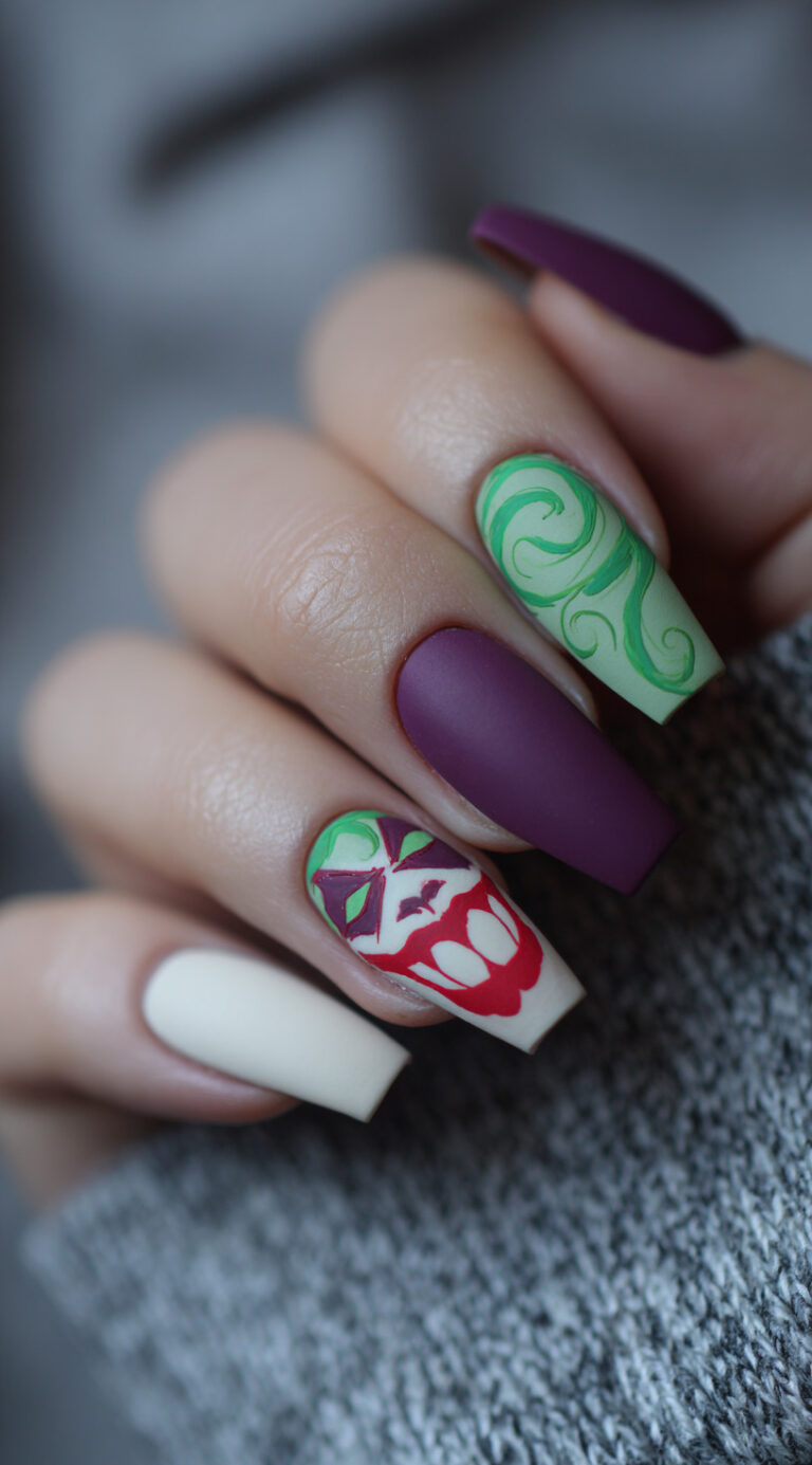 30 Fearless Joker Nails: Ideas That Scream Halloween Mischief | Huesthetic