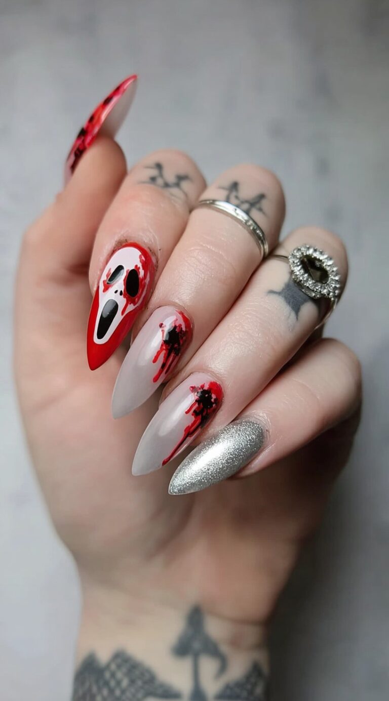 32 Terrifying Ghostface Nails: Unique Ideas for Spooky Halloween Styles ...