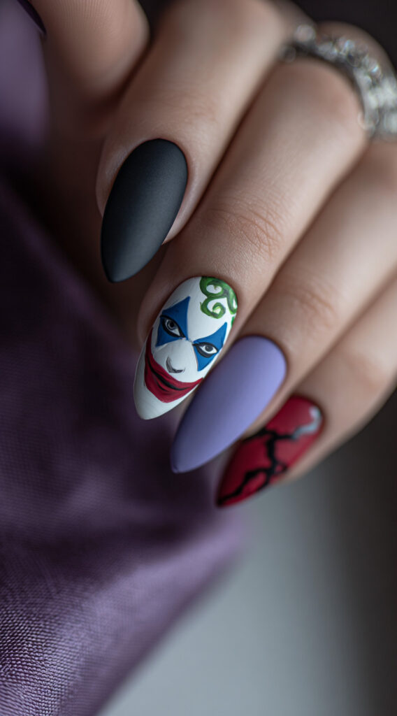 30 Fearless Joker Nails: Ideas That Scream Halloween Mischief | Huesthetic