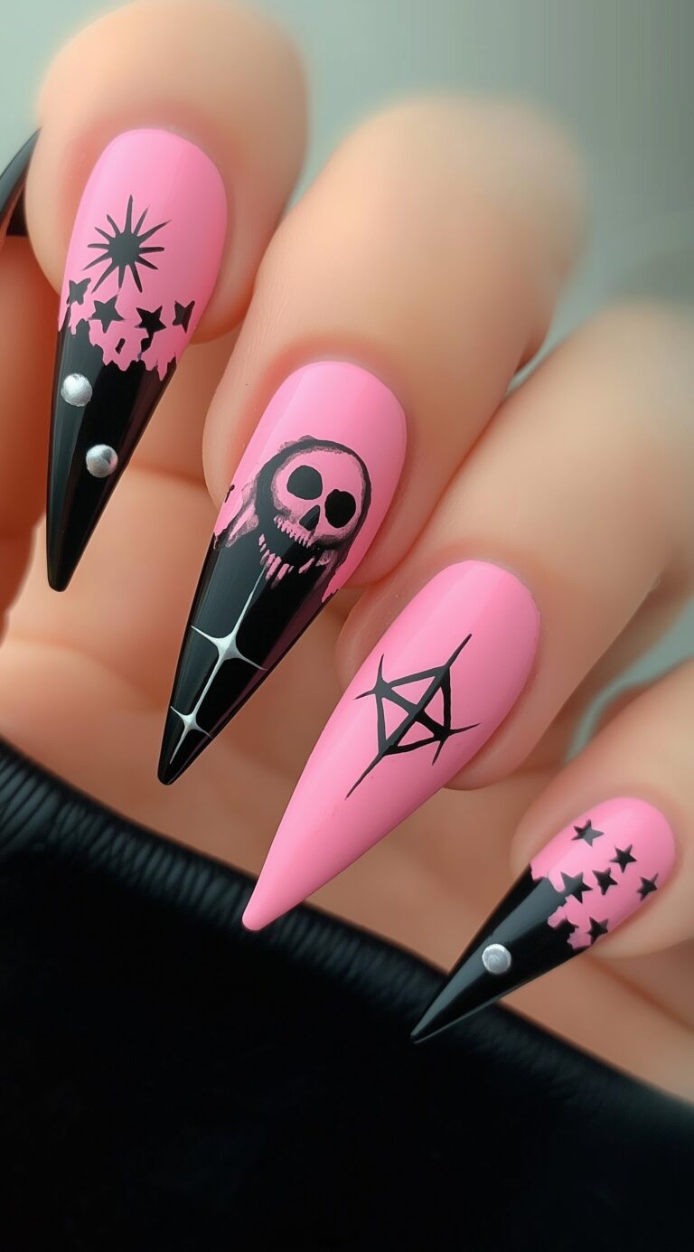 26 Fierce Pink Goth Nails Ideas: Bold Designs for Your Dark Aesthetic ...