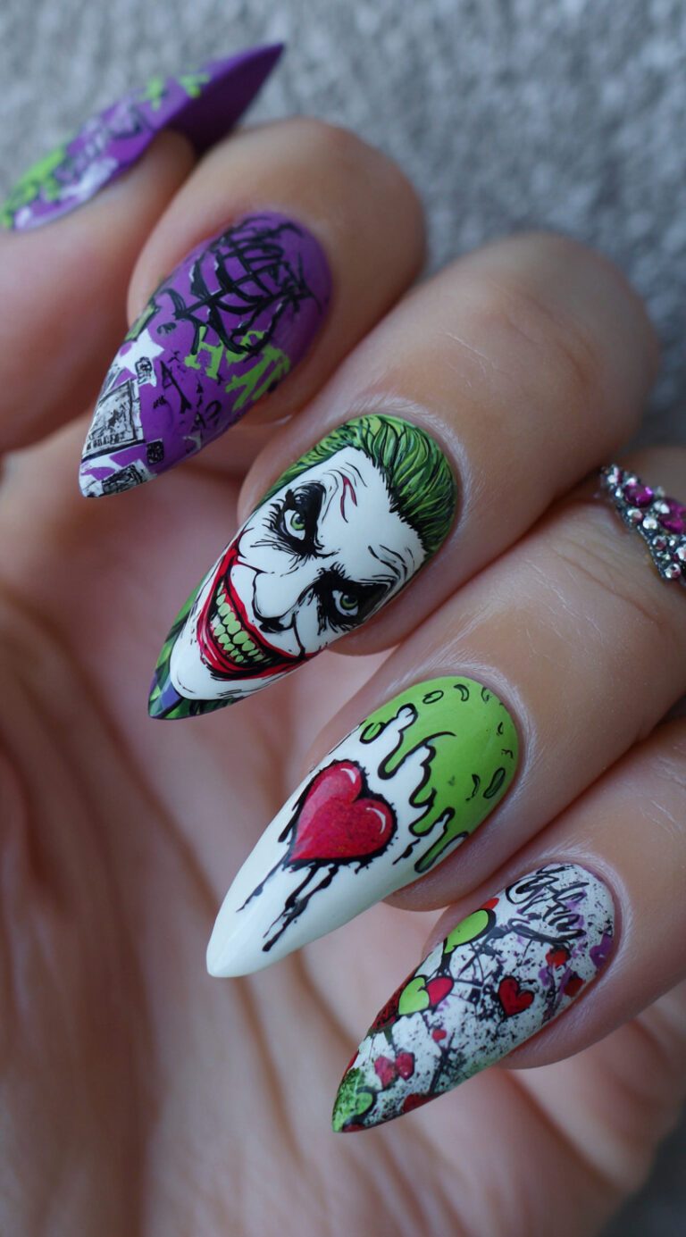 30 Fearless Joker Nails: Ideas That Scream Halloween Mischief | Huesthetic