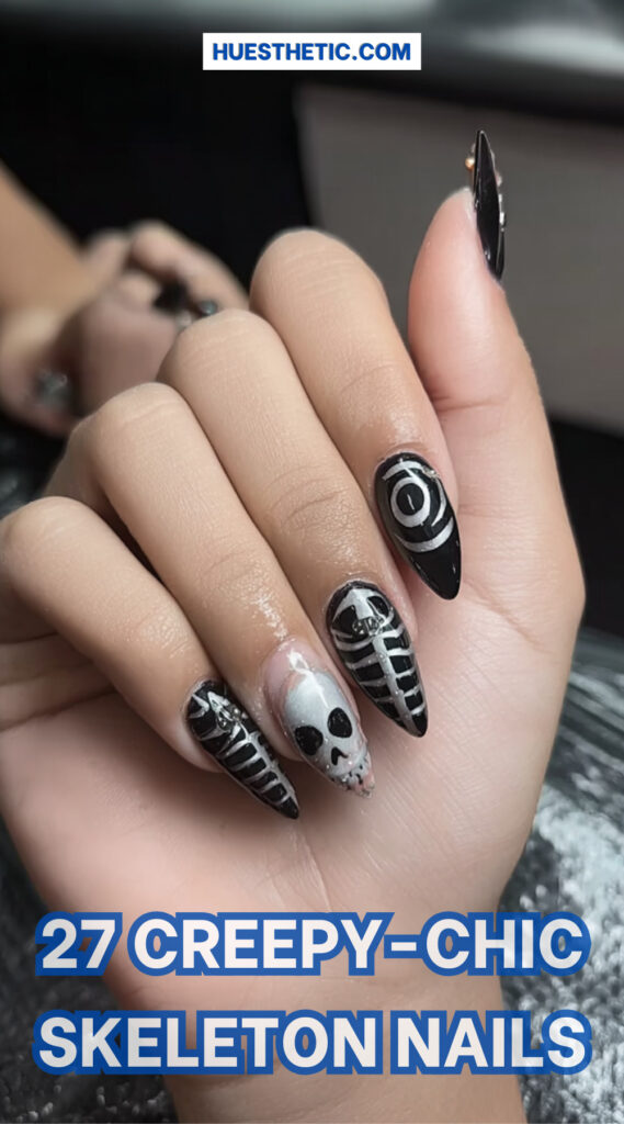 27 Creepy-Chic Skeleton Nails: Ideas to Haunt Your Halloween Look ...