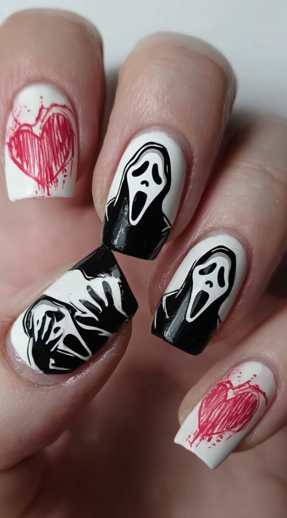 32 Terrifying Ghostface Nails: Unique Ideas for Spooky Halloween Styles ...